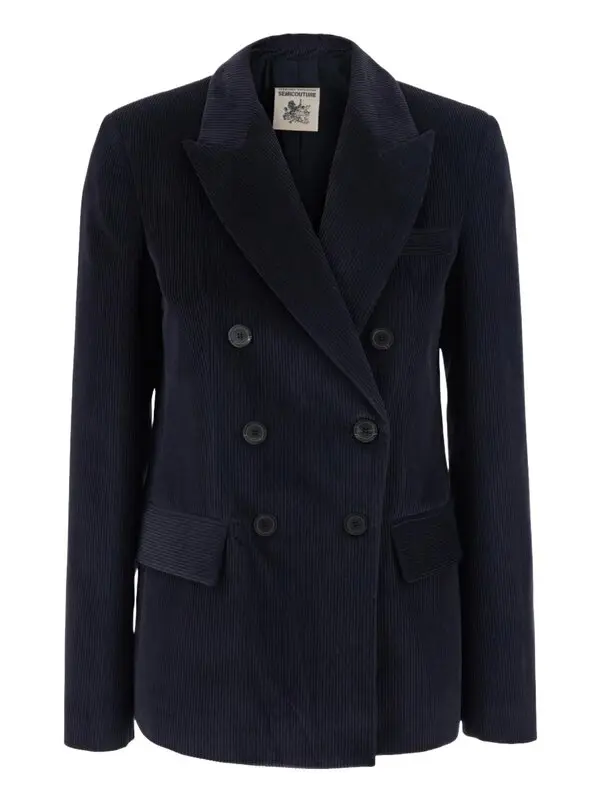 SEMICOUTURE Semi Couture Double-breasted Corduroy Blazer - Blue