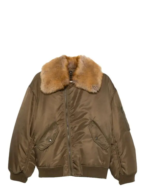 Saint Laurent Zip-up Long-sleeved Bomber Jacket With Fur Collar - Brown