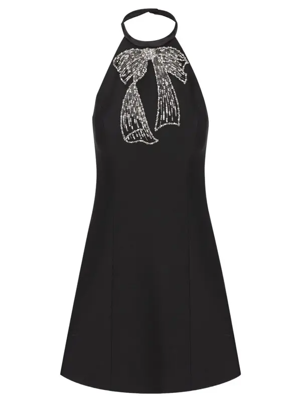 Valentino Garavani Bow Embellished Halterneck Dress - Black