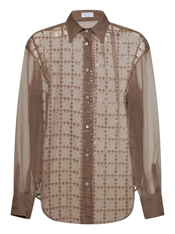 Brunello Cucinelli Embellished Semi Sheer Shirt - Nude