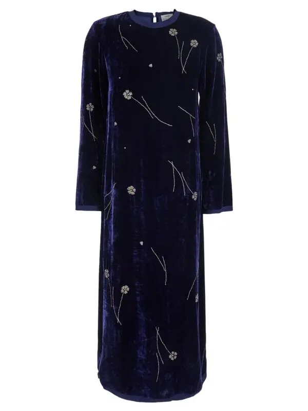 FORTE_FORTE Embroidered Velvet Long Dress - Blue