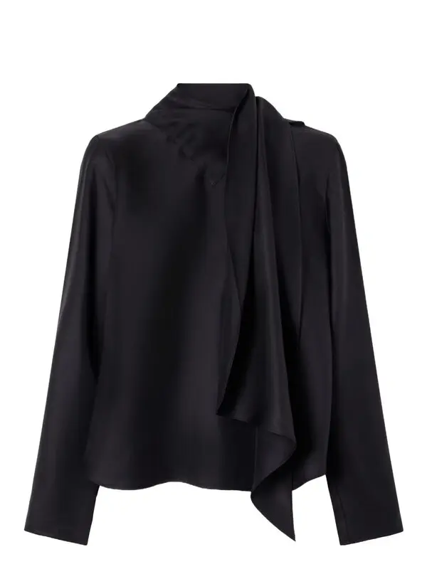 Loulou De Saison Satin Draped Tie-neck Blouse - Black