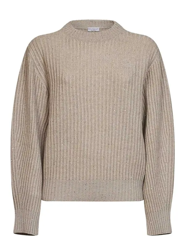 Brunello Cucinelli High Neck Ribbed Knit Jumper - Nude