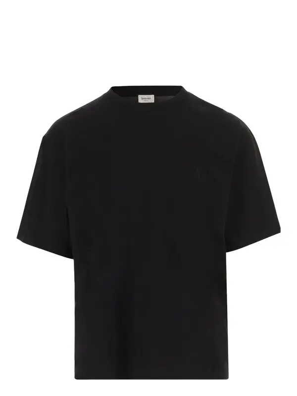 Saint Laurent Logo Embroidered Crewneck T-shirt - Black