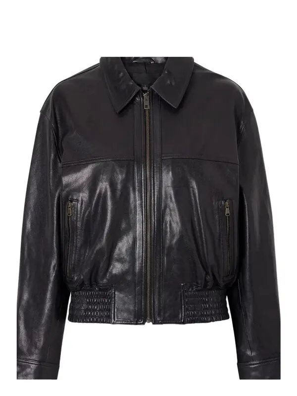 NILI LOTAN Cropped Leather Jacket - Black