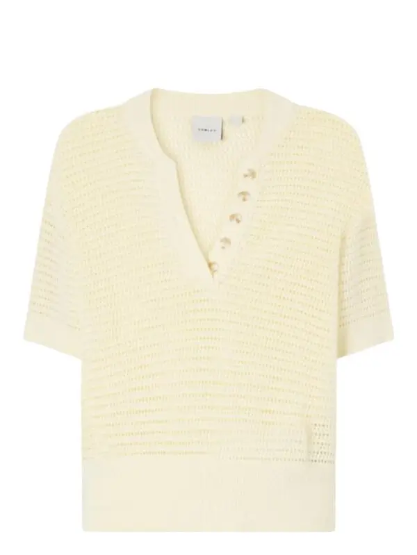 Varley Open-knit Cotton Top With V-neck - White