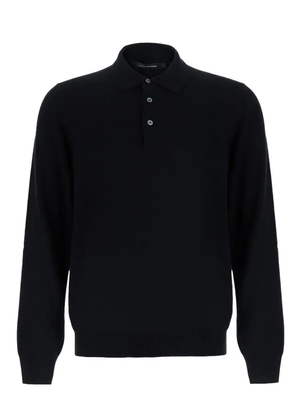 Tagliatore Long-sleeve Knitted Polo Shirt - Black