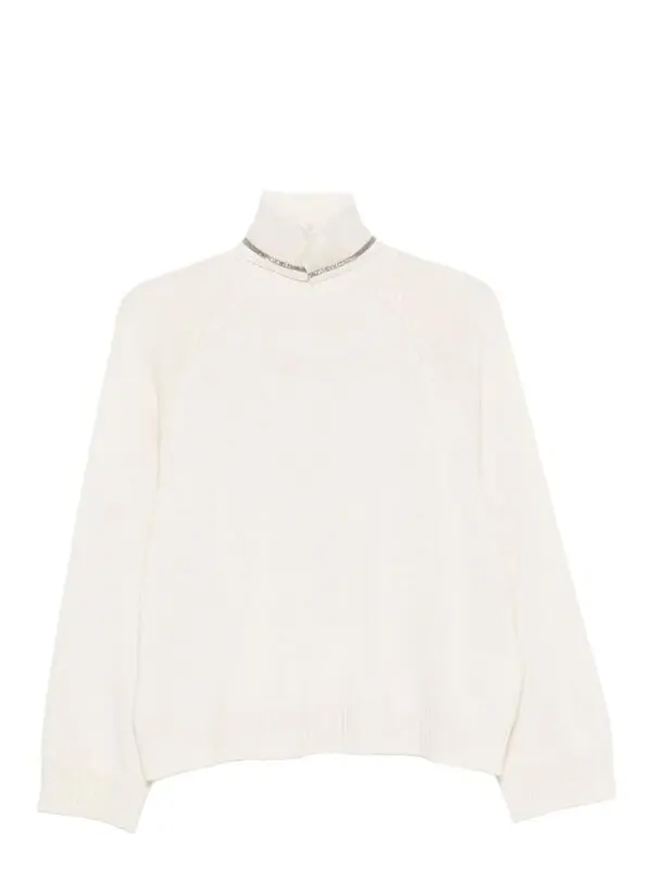 Brunello Cucinelli Raglan Sleeve High Neck Sweater - White