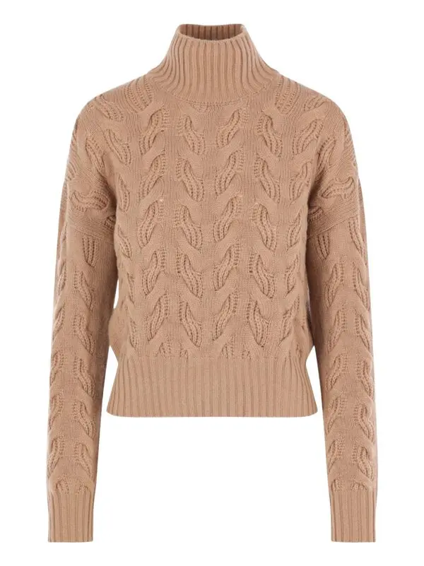 Max Mara Long Sleeve High Neck Sweater - Beige