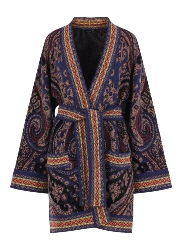 Etro Belted Cape With Paisley Print - Blue / Multi