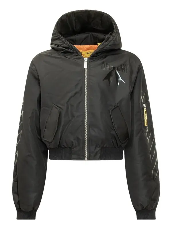 Off-White Hooded Zip-up Casual Jacket - Black