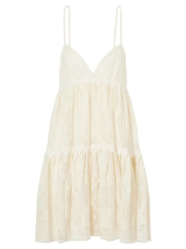 La DoubleJ V-neck Thin Strap Lace Mini Dress - White