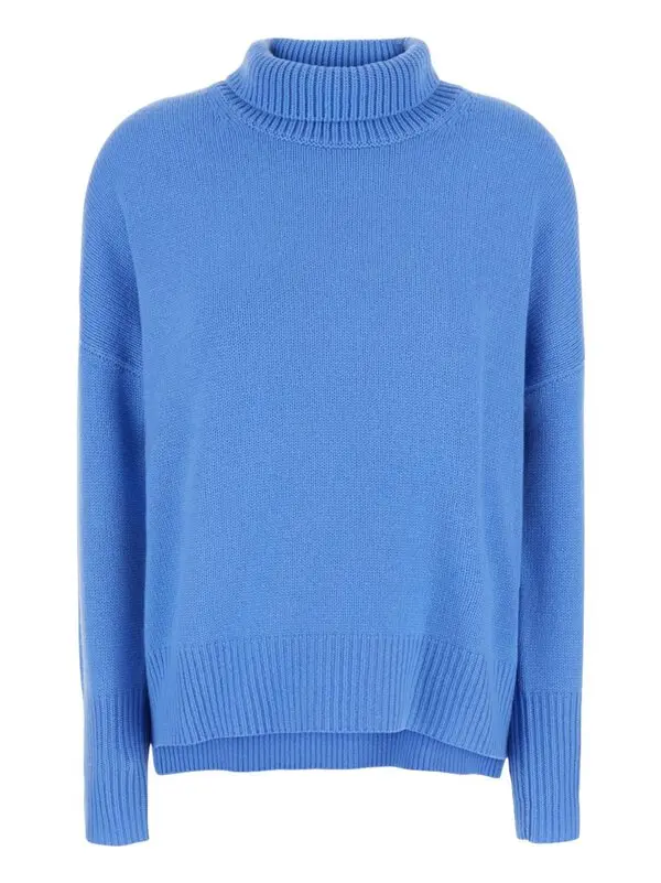 LISA YANG Ribbed Turtleneck Knitted Sweater With Dropped Shoulder And Asymmetric Hem - Light Blue
