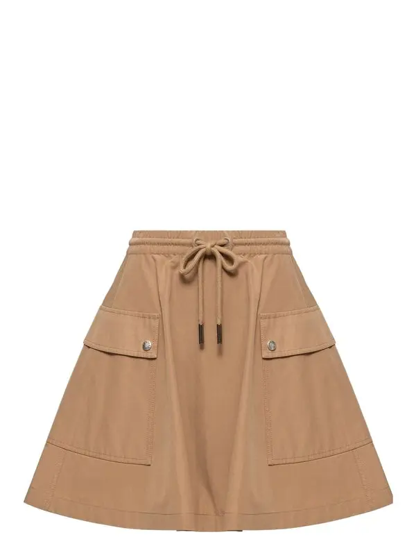 Moncler Cotton Blend A-line Mini Skirt With Cargo Pockets And Drawstring Waist - Nude