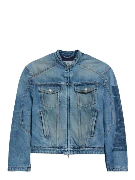 Balenciaga Squeeze Denim Motorcycle Jacket - Dark Blue