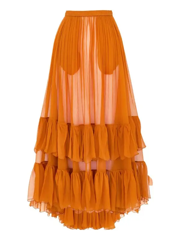 Saint Laurent Skirt In Silk Crepon Muslin - Caramel