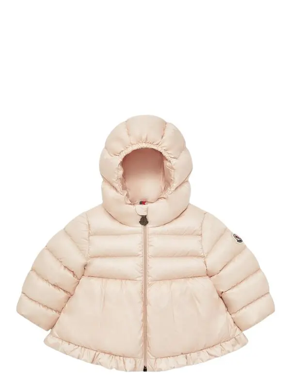 Moncler Odile Hooded Down Jacket With Ruffle Hem - Light Pink