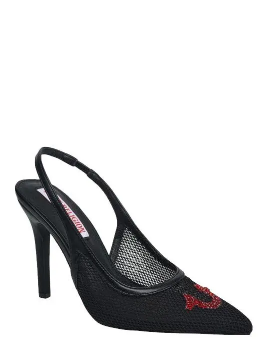True Religion Mesh Horseshoe Logo Stiletto Slingback Pumps - Black