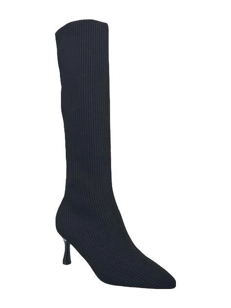 French Connection Stretch Knit Knee High Pointed Toe Pull-on Boots - Black