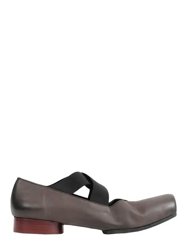 UMA WANG Calfskin Ballerinas With Elastic Crisscross Strap - Brown
