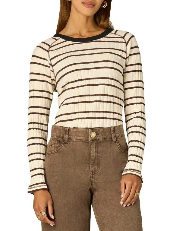 Wit & Wisdom Stripe Rib Top - Ecru/black