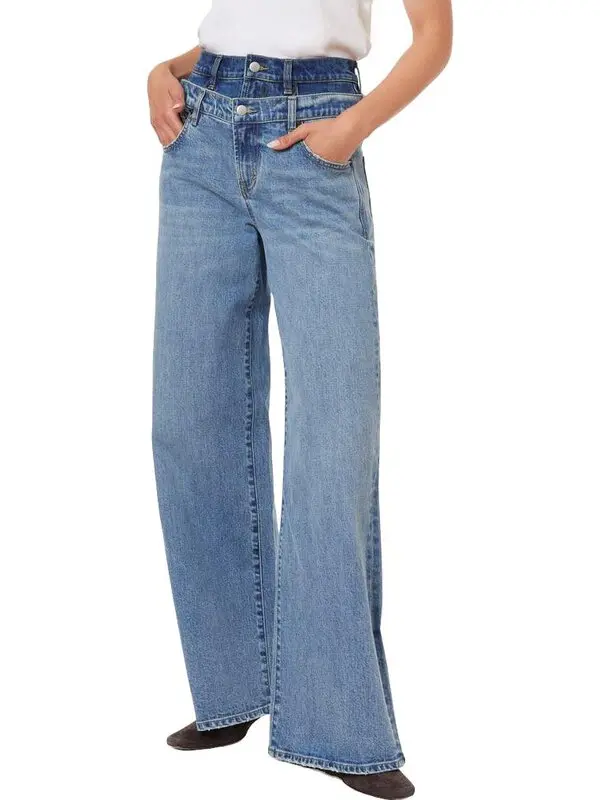 Habitual Gemma Double Waistband Wide Leg Jeans - Coast