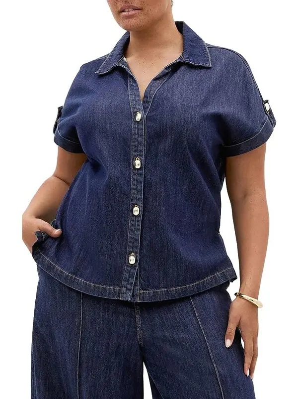 City Chic Cotton Denim Shirt - Dark Denim