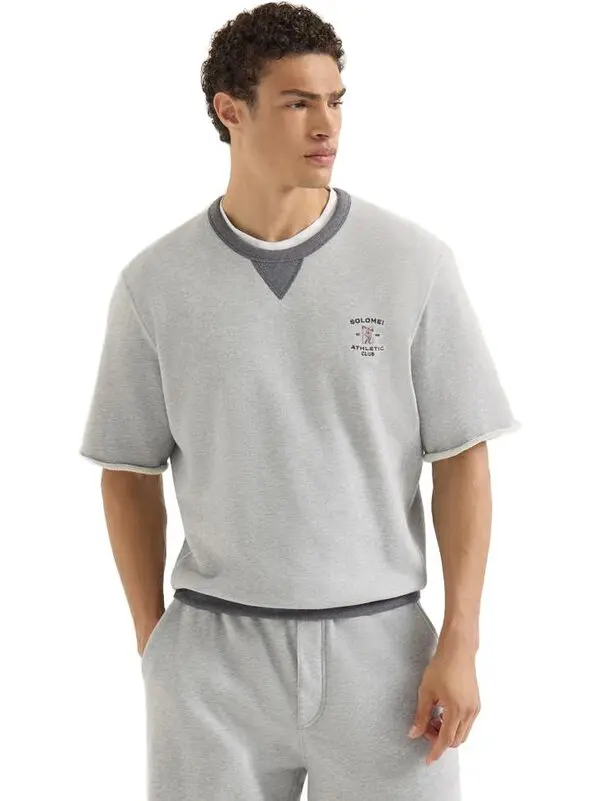Brunello Cucinelli Cotton French Terry Short Sleeve Sweatshirt With Embroidery - Grey
