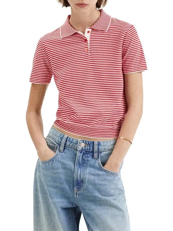 Mango Stripe Polo Sweater - Red