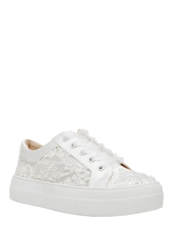 Betsey Johnson Embellished Floral Lace-up Platform Sneakers - Ivory