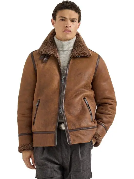 Brunello Cucinelli Effect Shearling Aviator Jacket - Light Brown