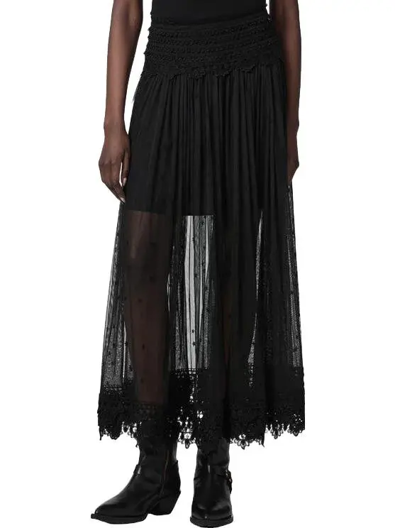 ALLSAINTS Trixie Lace Trim Maxi Skirt - Jet Black