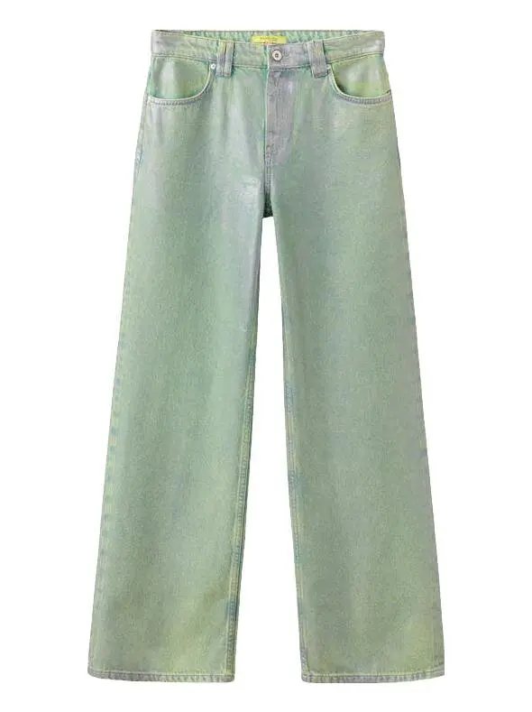 Mango Coated Wide Leg Jeans - Green