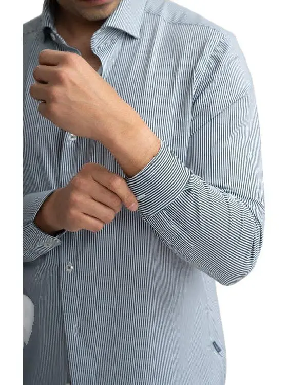 Stone Rose Apex Estate Microstripe Ls Shirt - Dark Green