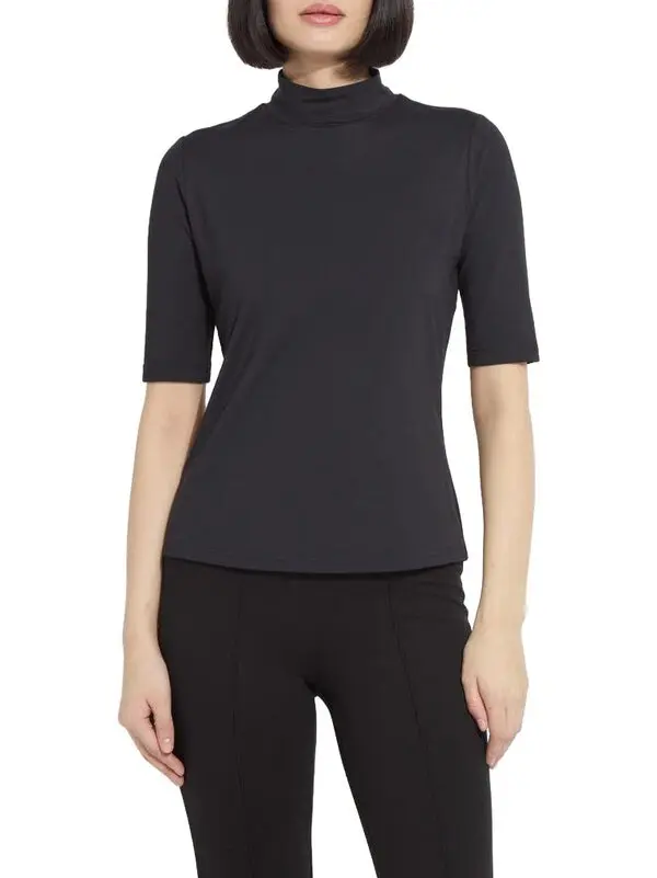 Lyssé Clara Mock Neck Short Sleeve Top - Black