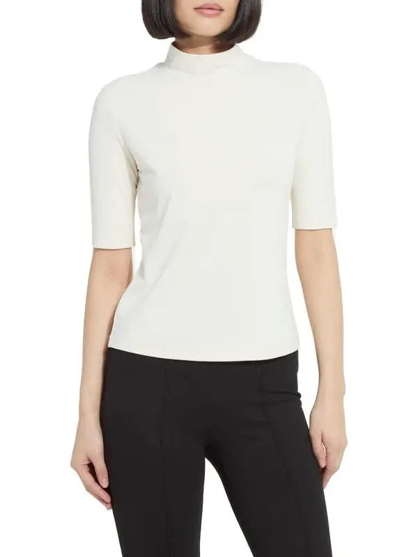 Lyssé Clara Mock Neck Short Sleeve Top - Macadamia