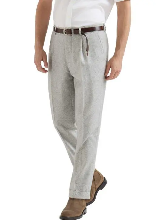 Brunello Cucinelli Silk And Cashmere Cavalry Tweed Pleated Trousers - Light Grey