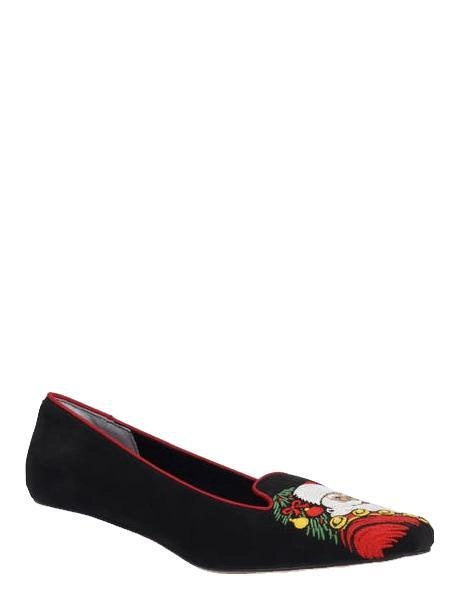 J. Reneé Suede Santa Embroidery Block Heel Pumps - Black