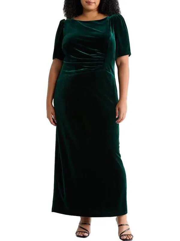 JESSICA HOWARD Boatneck Velvet Gown - Hunter