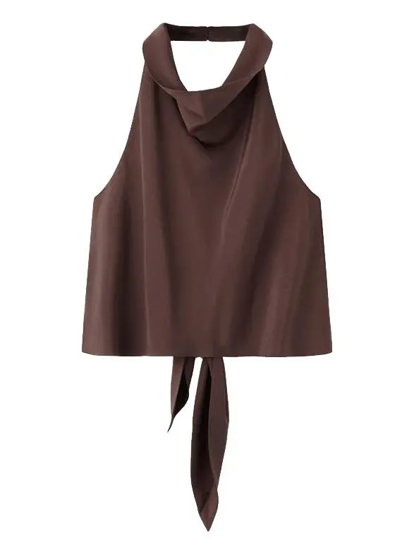 Mango Drape Halter Crop Top - Brown