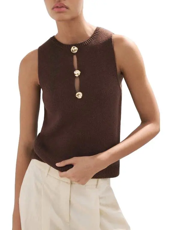 Mango Beaded Knit Sleeveless Tank - Brown