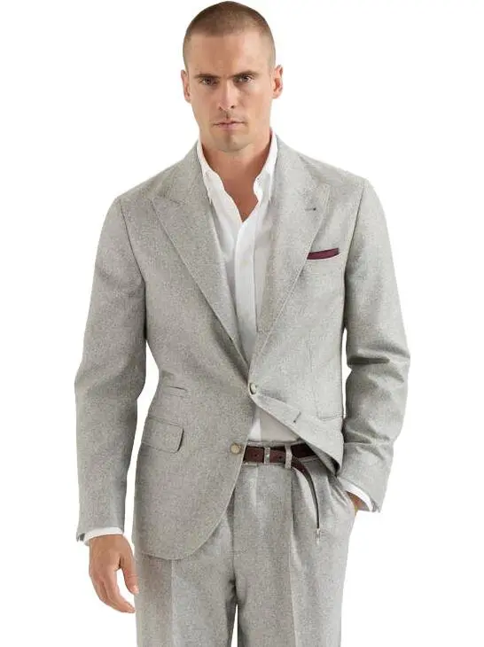 Brunello Cucinelli Silk And Cashmere Cavalry Tweed Deconstructed Blazer With Large Peak Lapels - Lignite