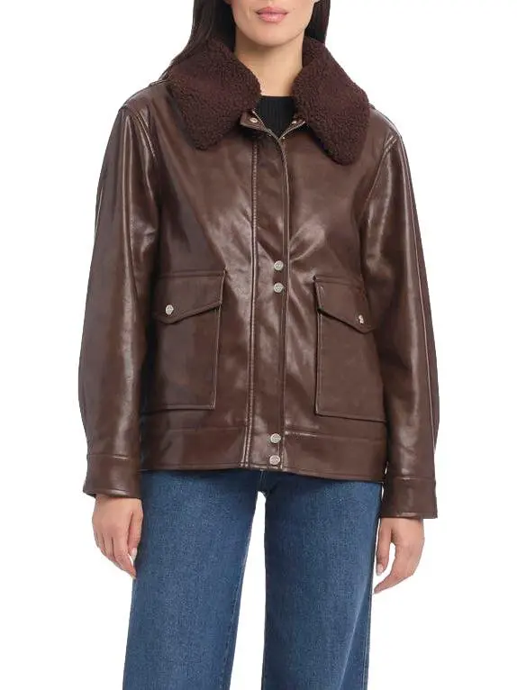 Sanctuary Faux Leather Bomber Jacket With Shearling Collar - Distressed Mocha