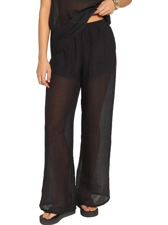 PETAL & PUP Vayla Wide Leg Sheer Pants - Black