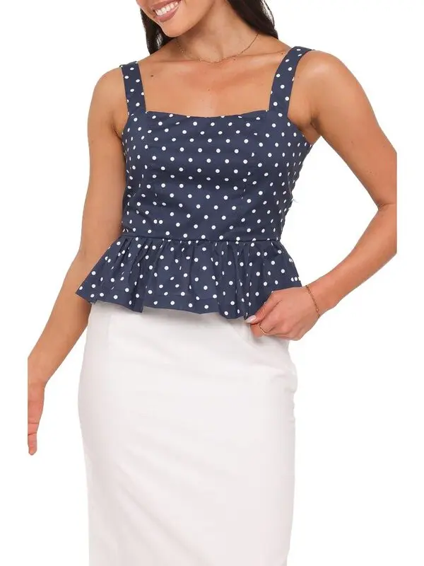 PETAL & PUP Paula Dot Ruffle Sleeveless Top - Navy