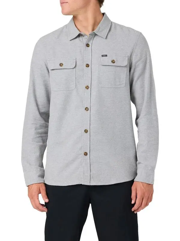 O'Neill Regent Solid Cotton Flannel Button-up Shirt - Heather Grey