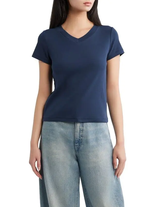 DL1961 Shrunken V-neck Tee - Navy