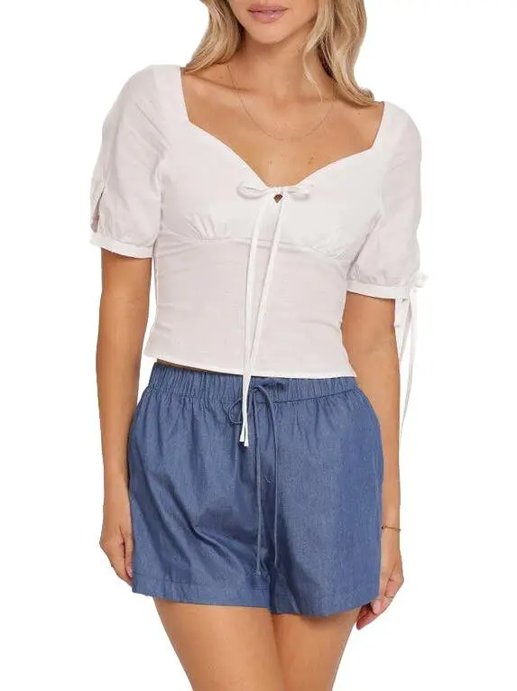 PETAL & PUP Eithne Sweetheart Neck Top With Tie Cuffs - White