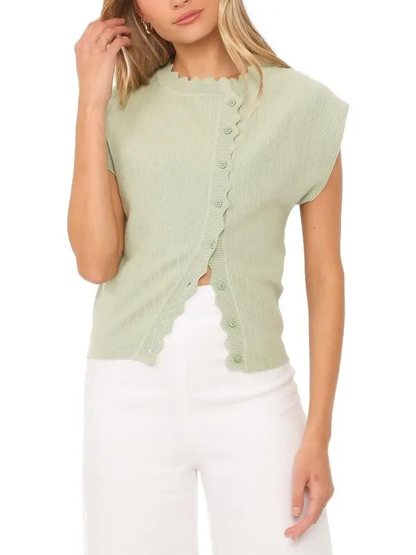 PETAL & PUP Mackie Scalloped Ribbed Knit Top - Sage