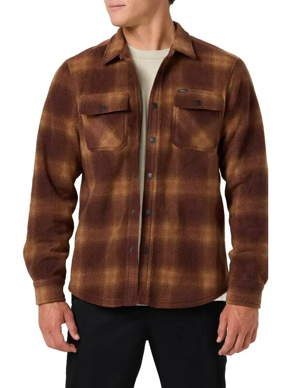 O'Neill Glacier Plaid Superfleece Snap-up Overshirt - Chocolate
